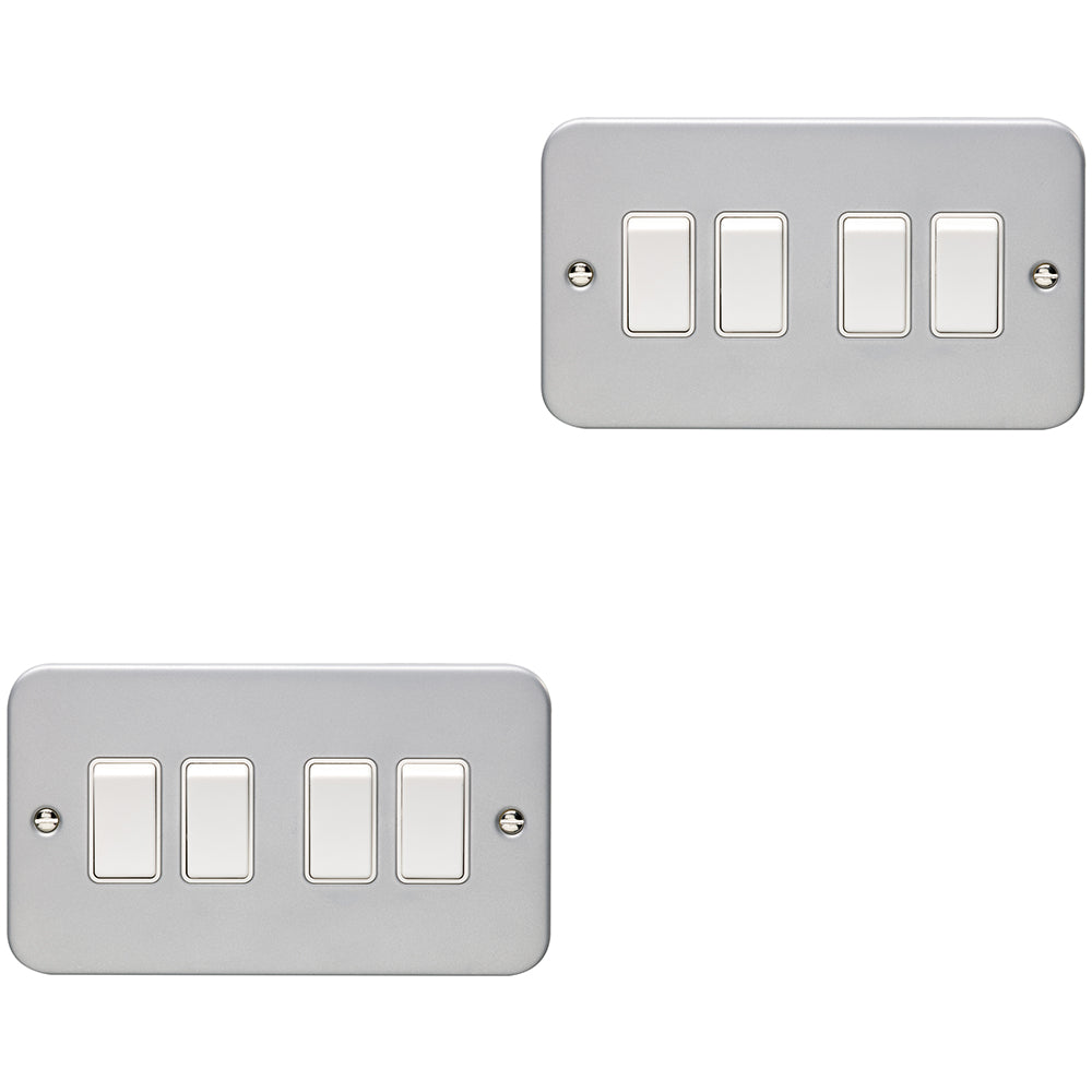 2 PACK 4 Gang Quad Light Switch 2 Way 10A HEAVY DUTY METAL CLAD - Whit ...