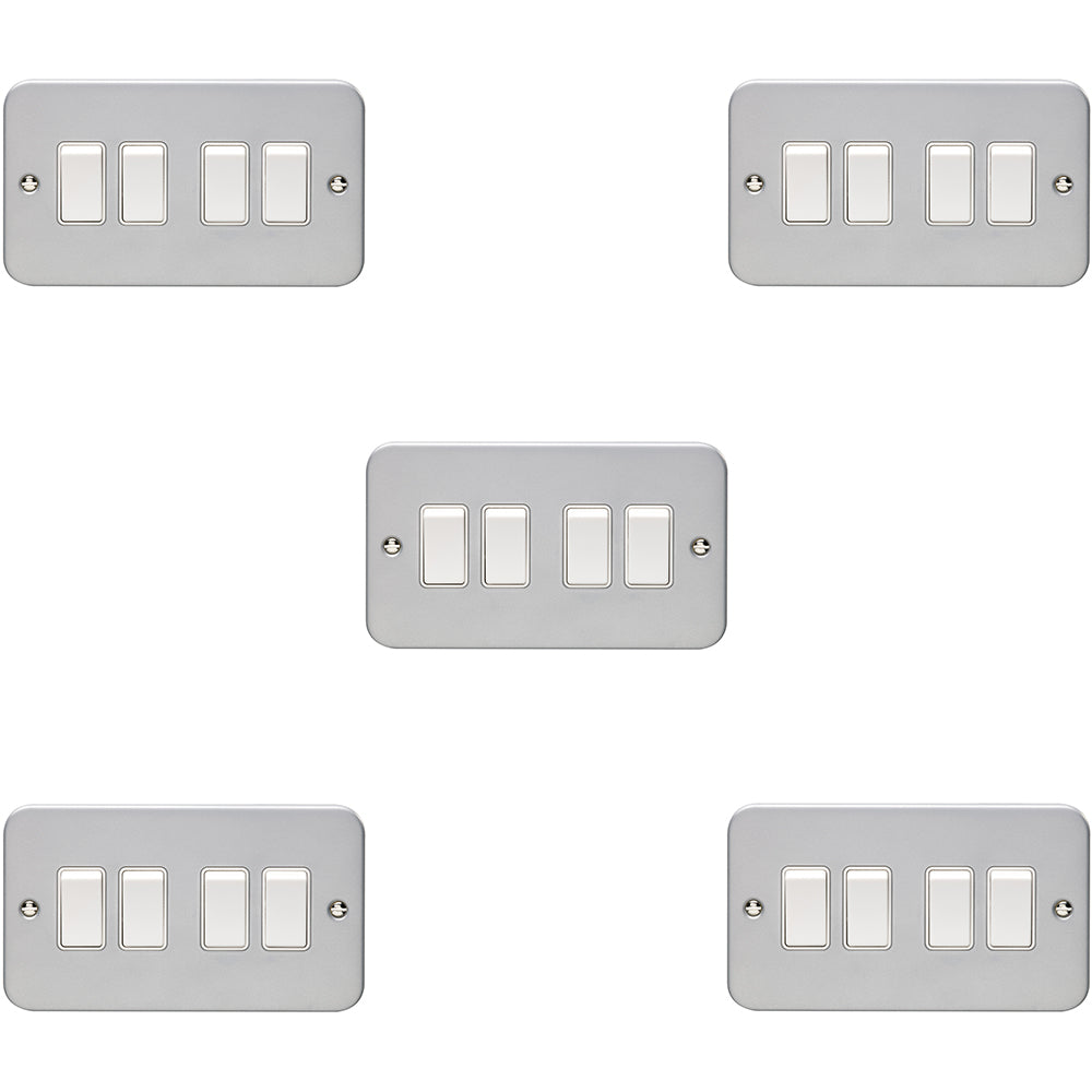 5 PACK 4 Gang Quad Light Switch 2 Way 10A HEAVY DUTY METAL CLAD - Whit ...