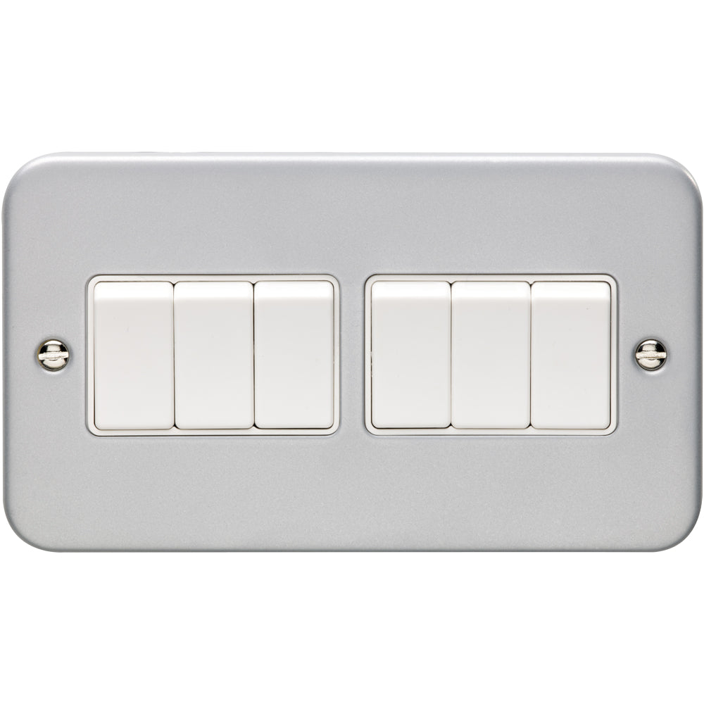 6 Gang Multi Light Switch 2 Way 10A HEAVY DUTY METAL CLAD - White Trim ...