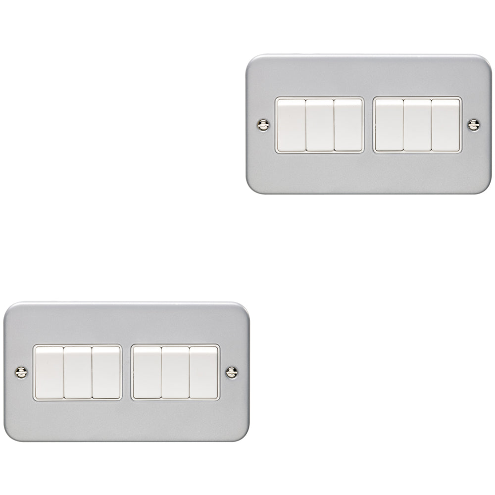 2 PACK 6 Gang Multi Light Switch 2 Way 10A HEAVY DUTY METAL CLAD - Whi ...