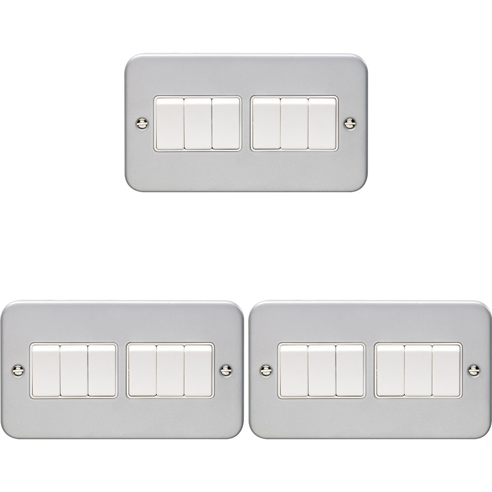 3 PACK 6 Gang Multi Light Switch 2 Way 10A HEAVY DUTY METAL CLAD - Whi ...