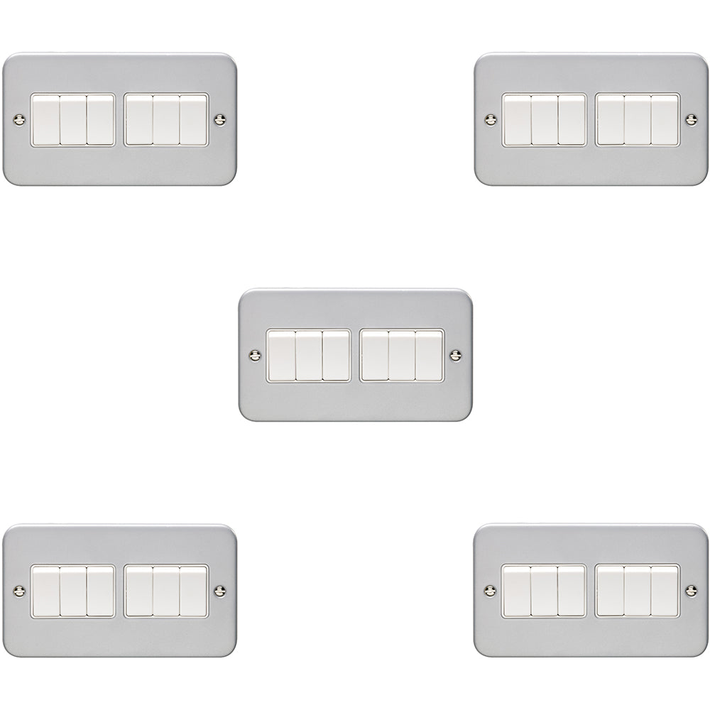 5 PACK 6 Gang Multi Light Switch 2 Way 10A HEAVY DUTY METAL CLAD - Whi ...