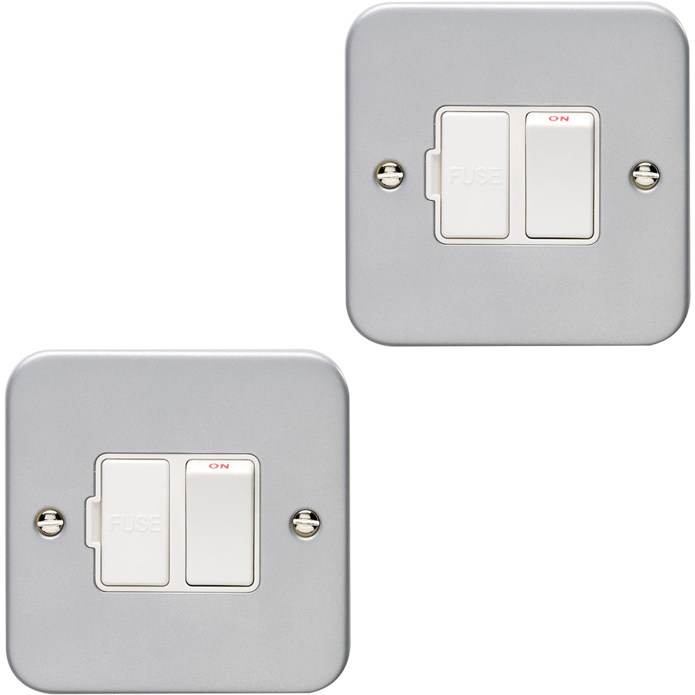 2 PACK 1 Gang 13A Switched Fuse Spur HEAVY DUTY METAL CLAD Metal Mains ...