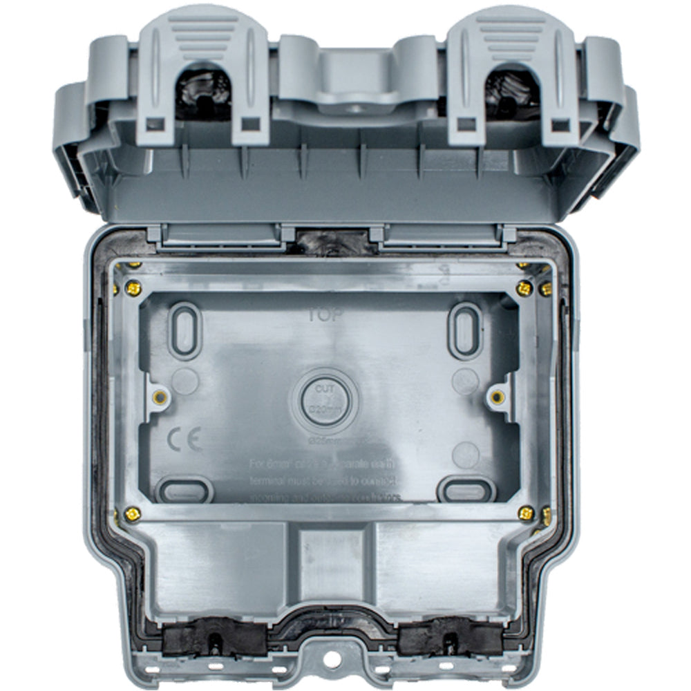 IP66 Outdoor 2 Gang Switch & Socket Enclosure - Waterproof Garden Plat ...