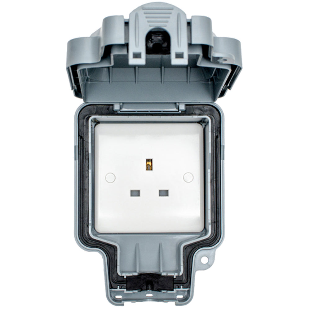 IP66 Outdoor 1 Gang Single Unswitched 13A UK Plug Socket Garden Enclos ...