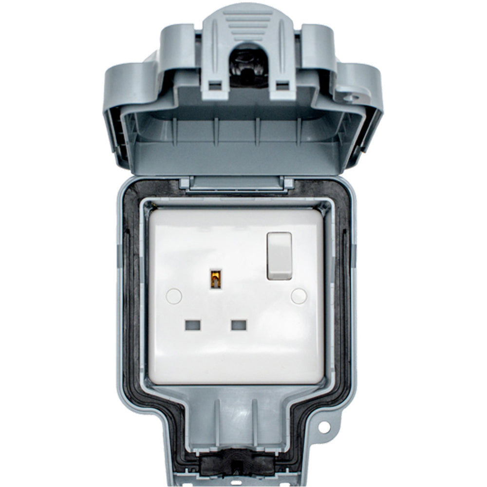 IP66 Outdoor 1 Gang Single Switched 13A UK Plug Socket Garden Enclosur ...
