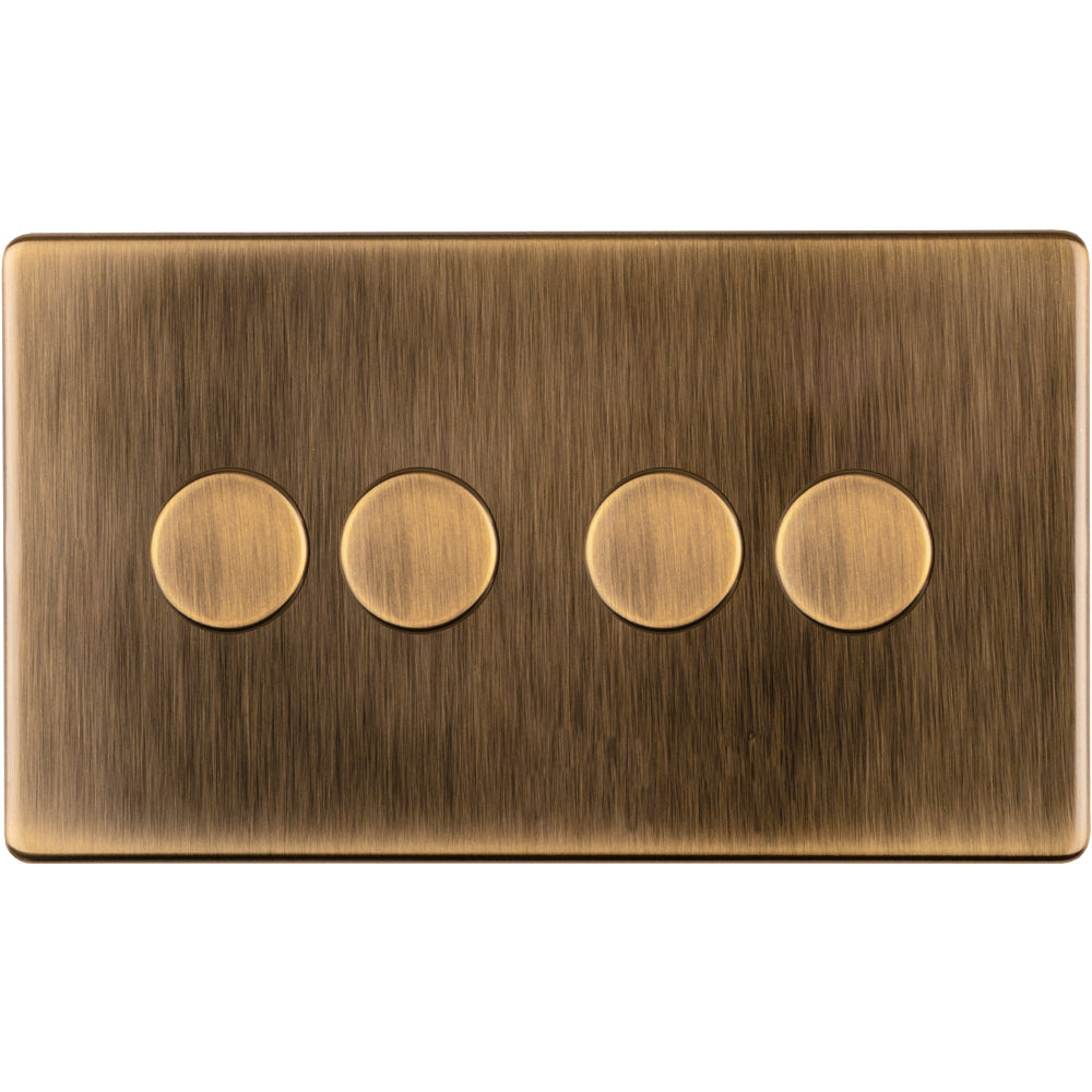 4 Gang Rotary Dimmer Switch 2 Way LED SCREWLESS ANTIQUE BRASS Light Di ...