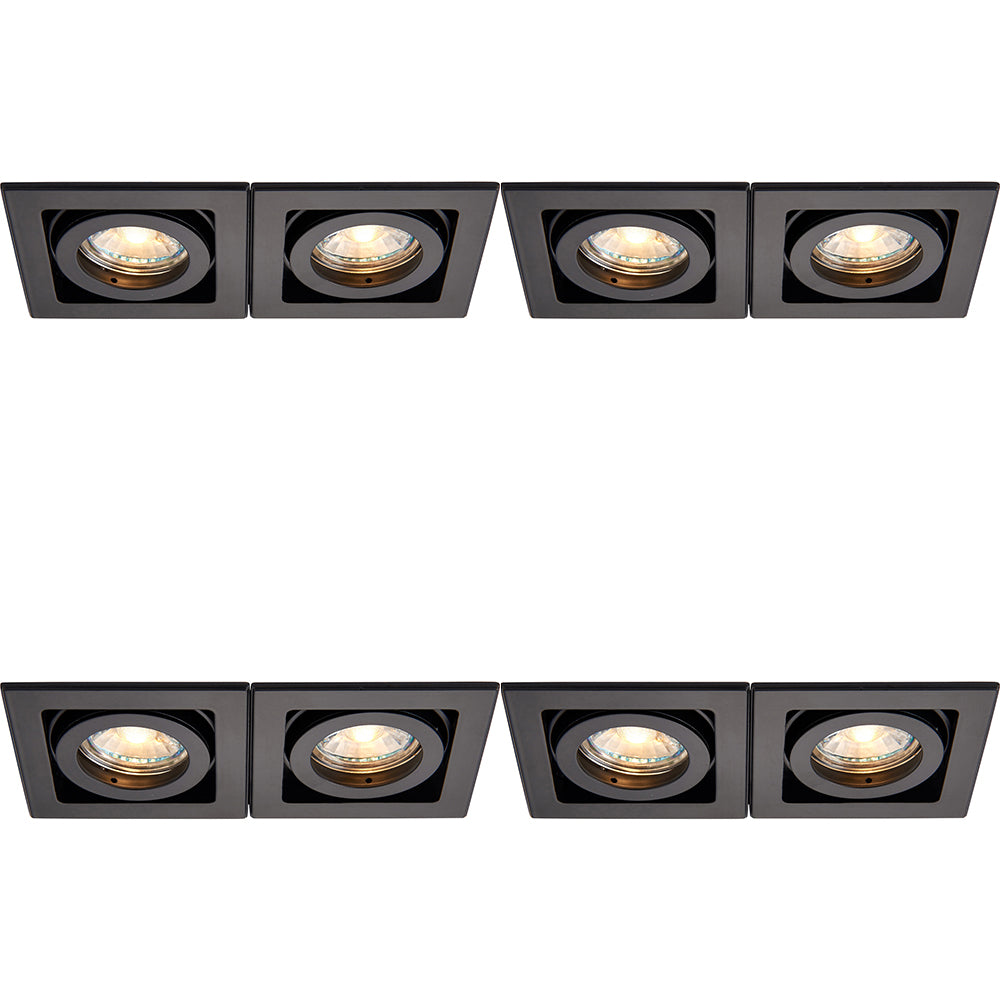 4 PACK Twin Recessed Boxed Downlight - 2 x 50W GU10 Reflector - Matt B ...